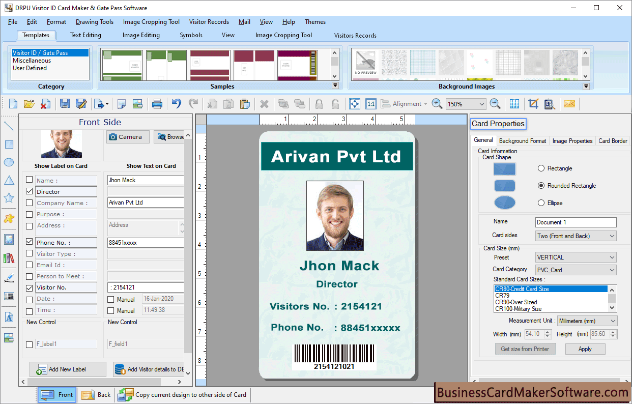 Visitors ID Cards Maker Software Screenshots to show how to create Gate ...