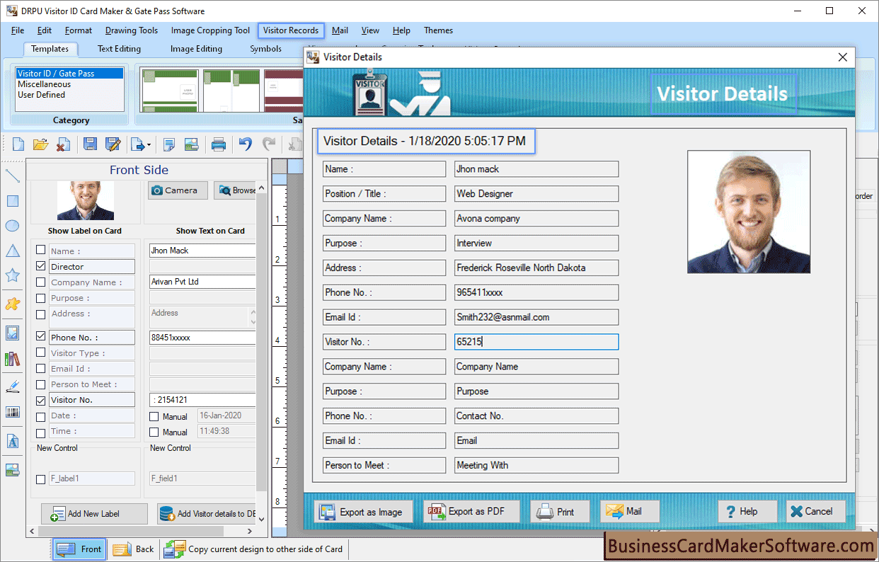 Visitors ID Cards Maker Software Screenshots to show how to create Gate ...